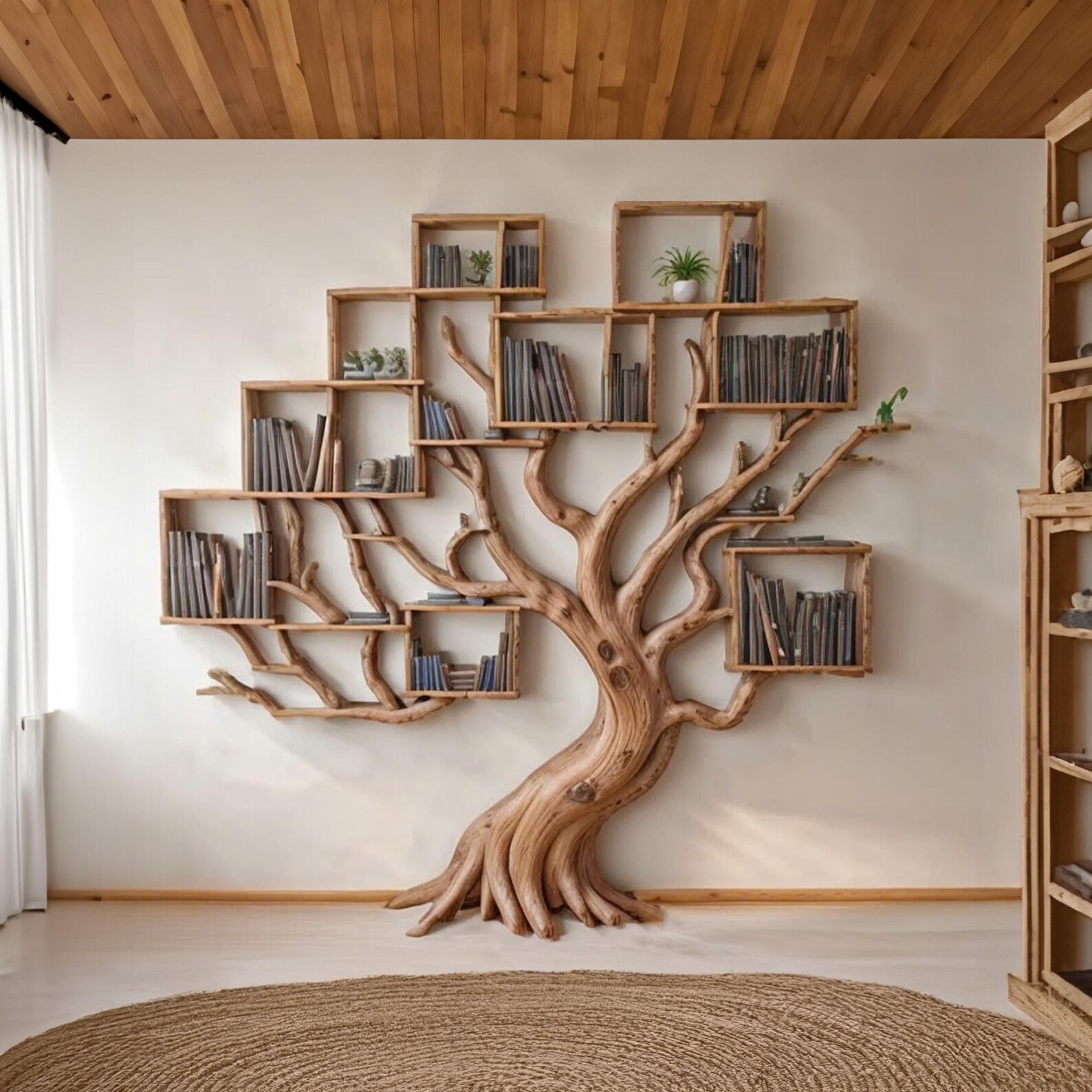 Tree Branch Bookshelf Decor Floating Shelves Driftwood Bookcase Art ...