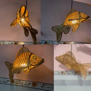 Fish Lamp Rattan Pendant Light Shade Wicker Fish Lighting Carp Hanging ...