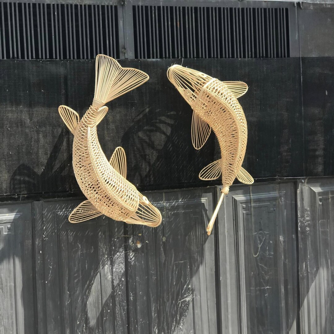 Fish Lamp Rattan Pendant Light Shade Wicker Fish Lighting Carp Hanging ...