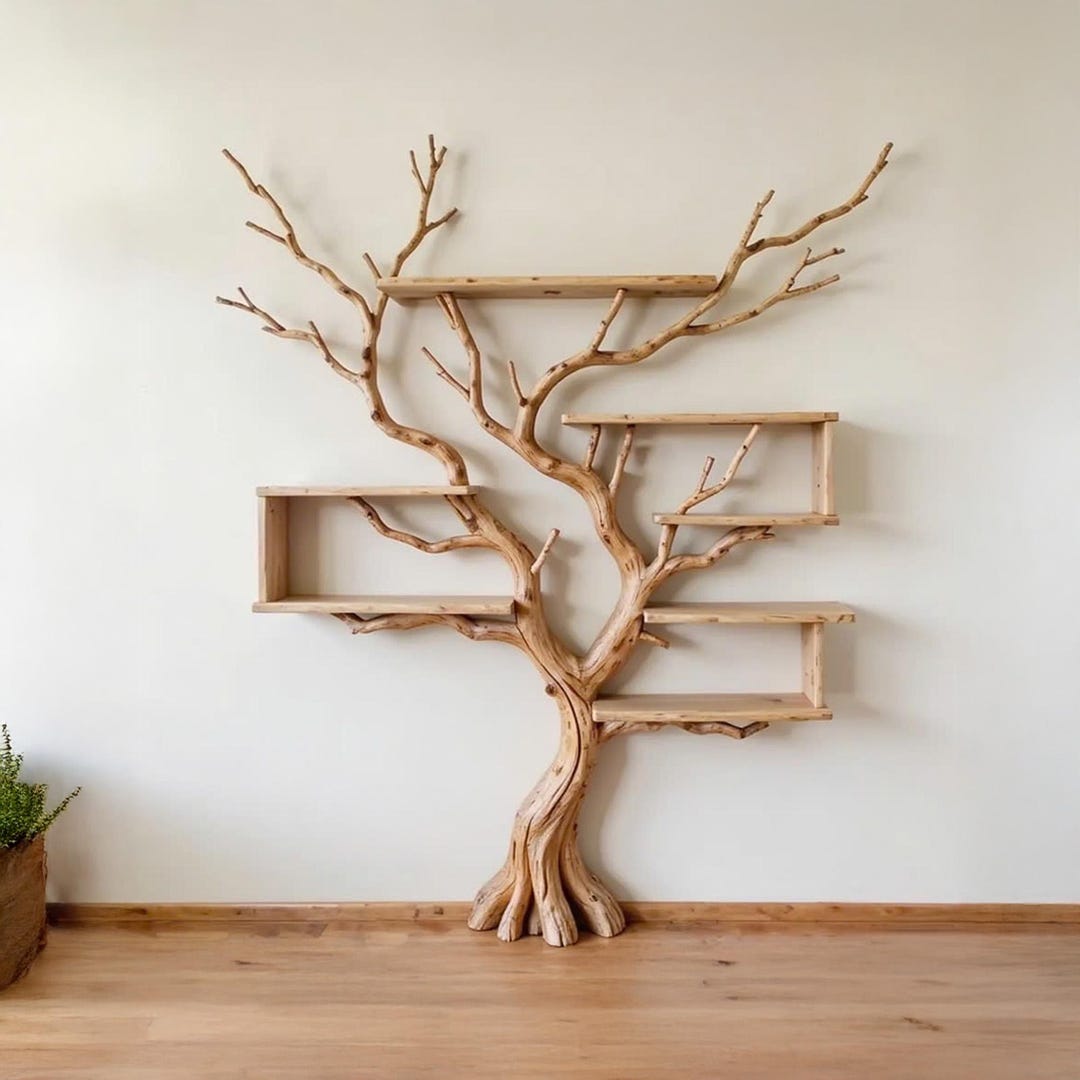Natural Wood Bookshelf Solid Wood Driftwood Branch Art Tree Shelves on ...