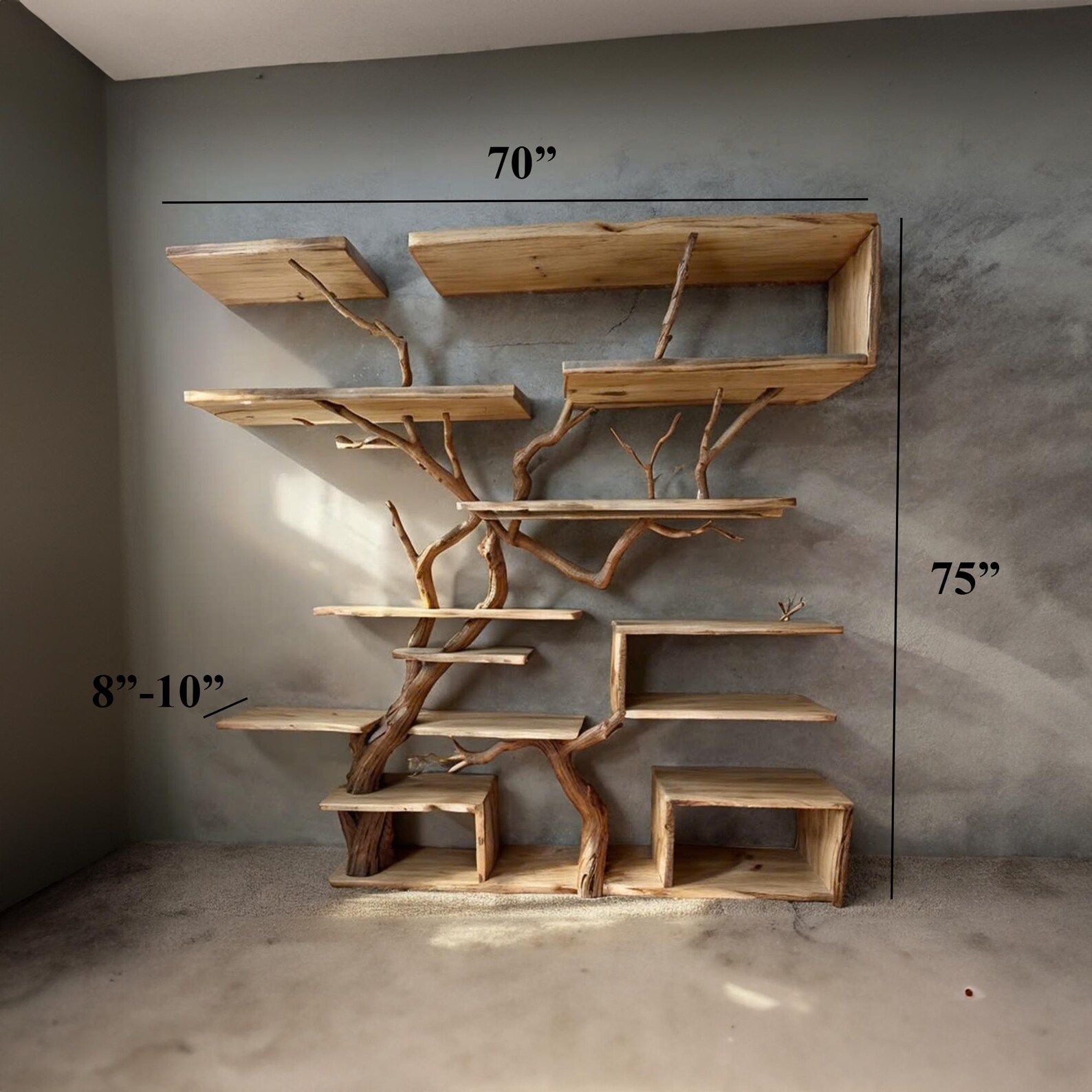 Driftwood Branch Tree Bookshelf Tree Branch Bookshelf Decor Bookcase ...