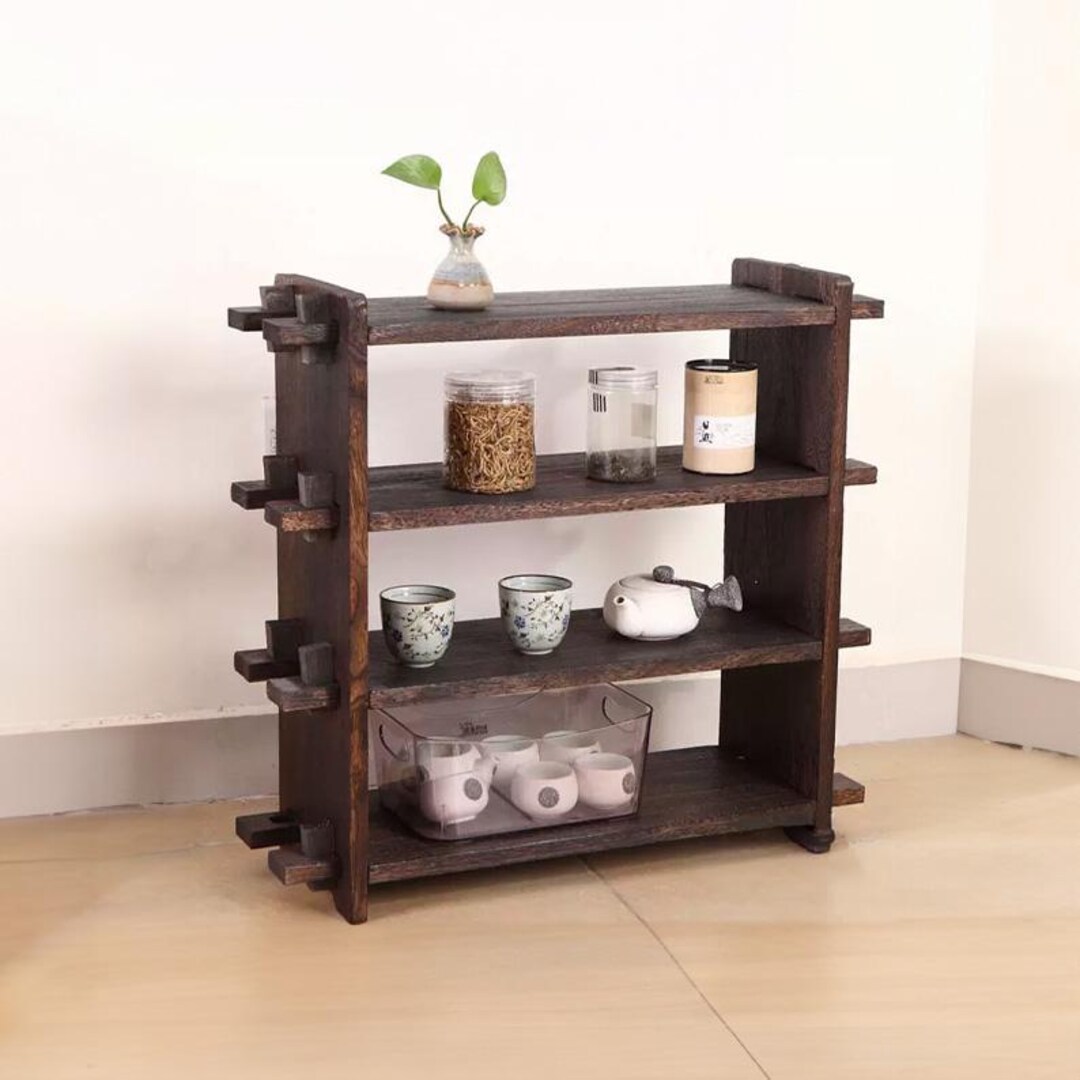 Wooden Storage Rack Rustic Solid Wood Tea Stand Display Teapot Stand ...