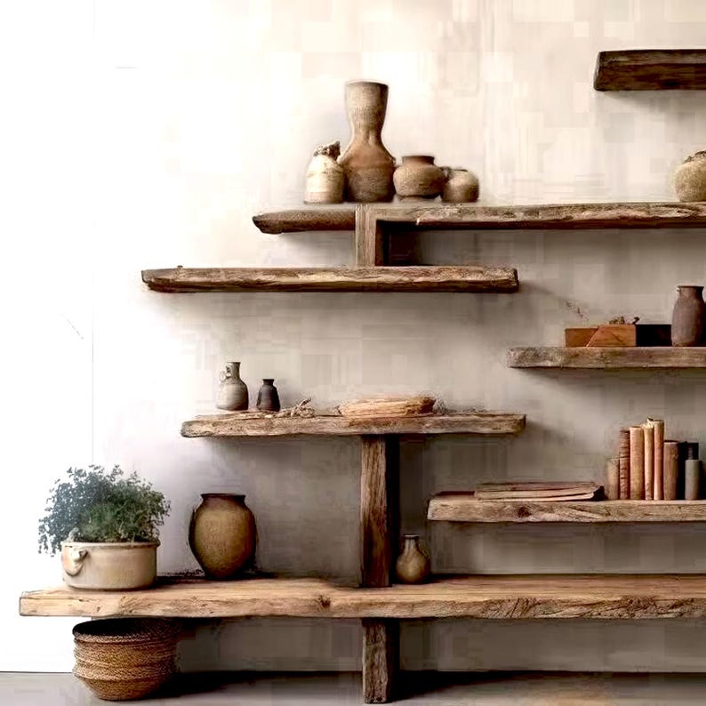 Mid Century Bookcase Solid Wood Boookshelf Free Standing Rustic Book ...