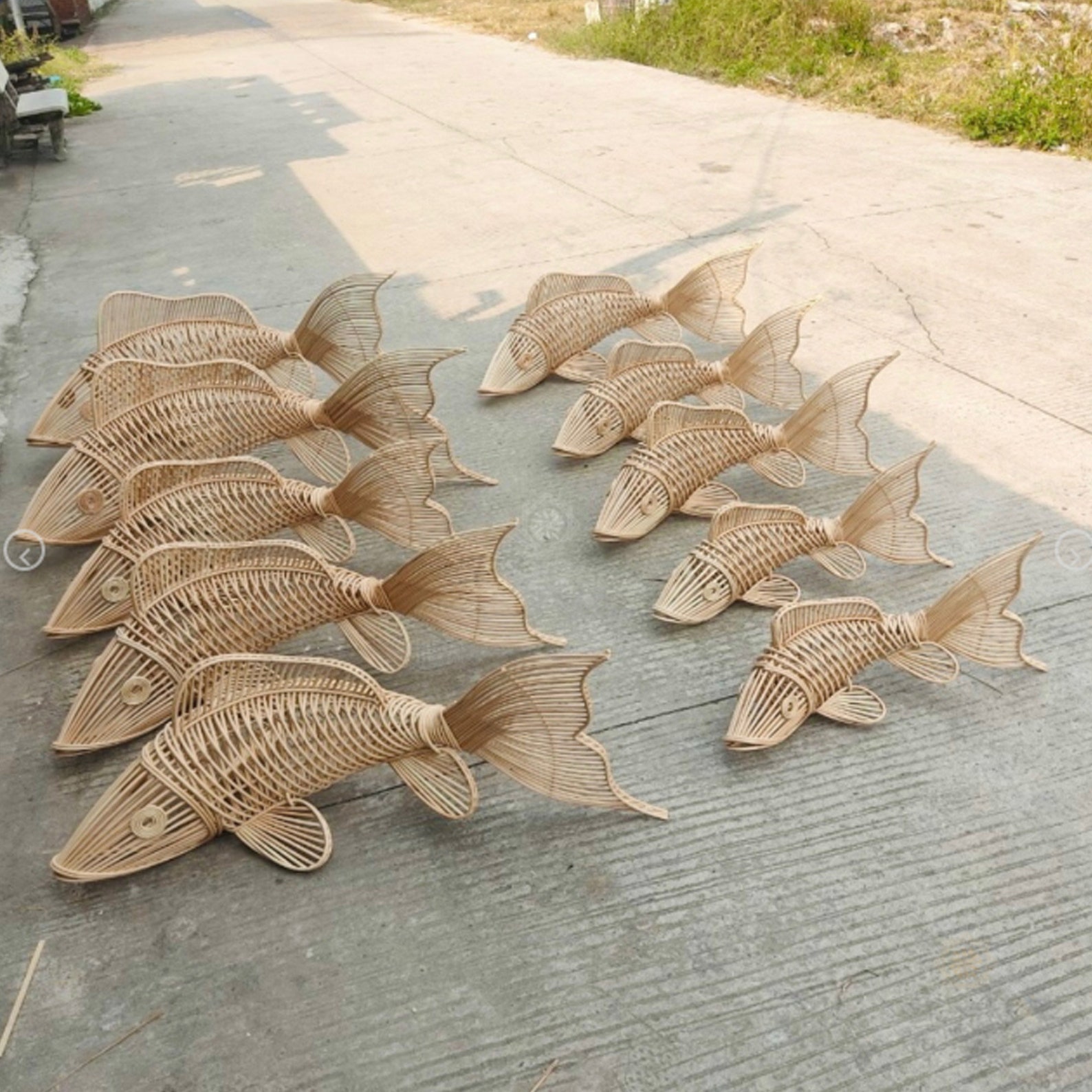 Fish Lamp Rattan Pendant Light Shade Wicker Fish Lighting Carp Hanging ...