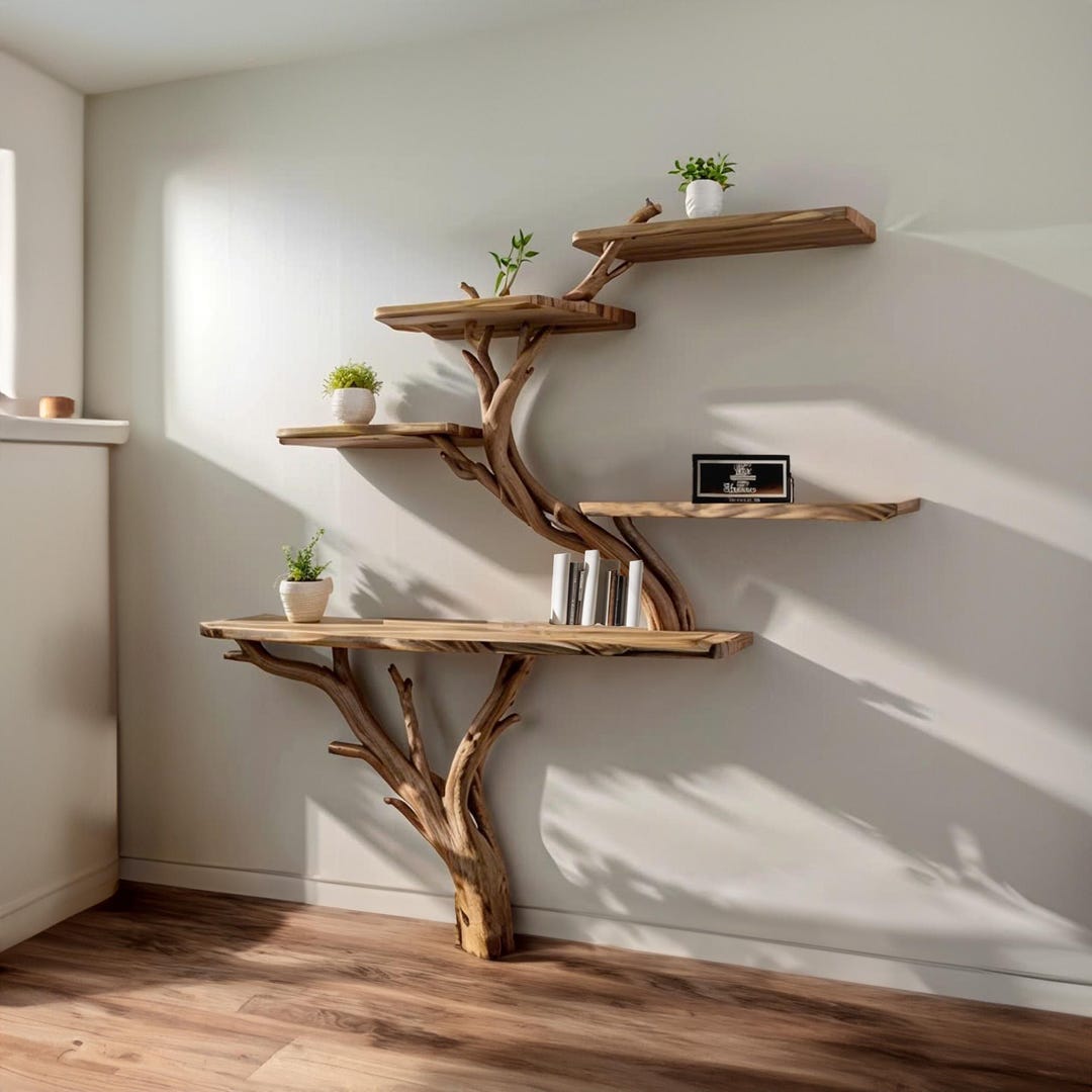 Tree Book Shelf Driftwood Branch Live Edge Wood Shelf Solid Wood ...