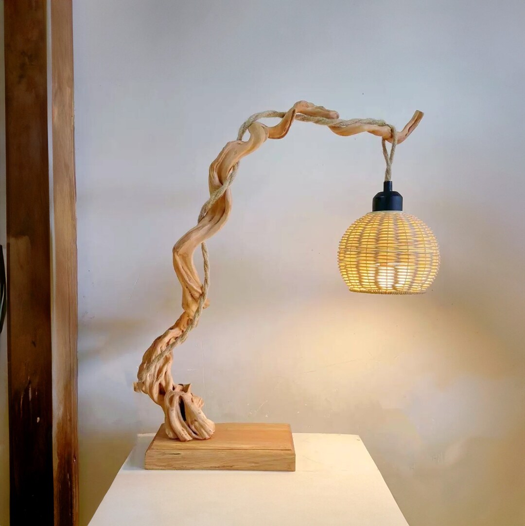 Driftwood Lamp Branch Tree Floor Lamp Woven Table Lamp Shade Standing ...