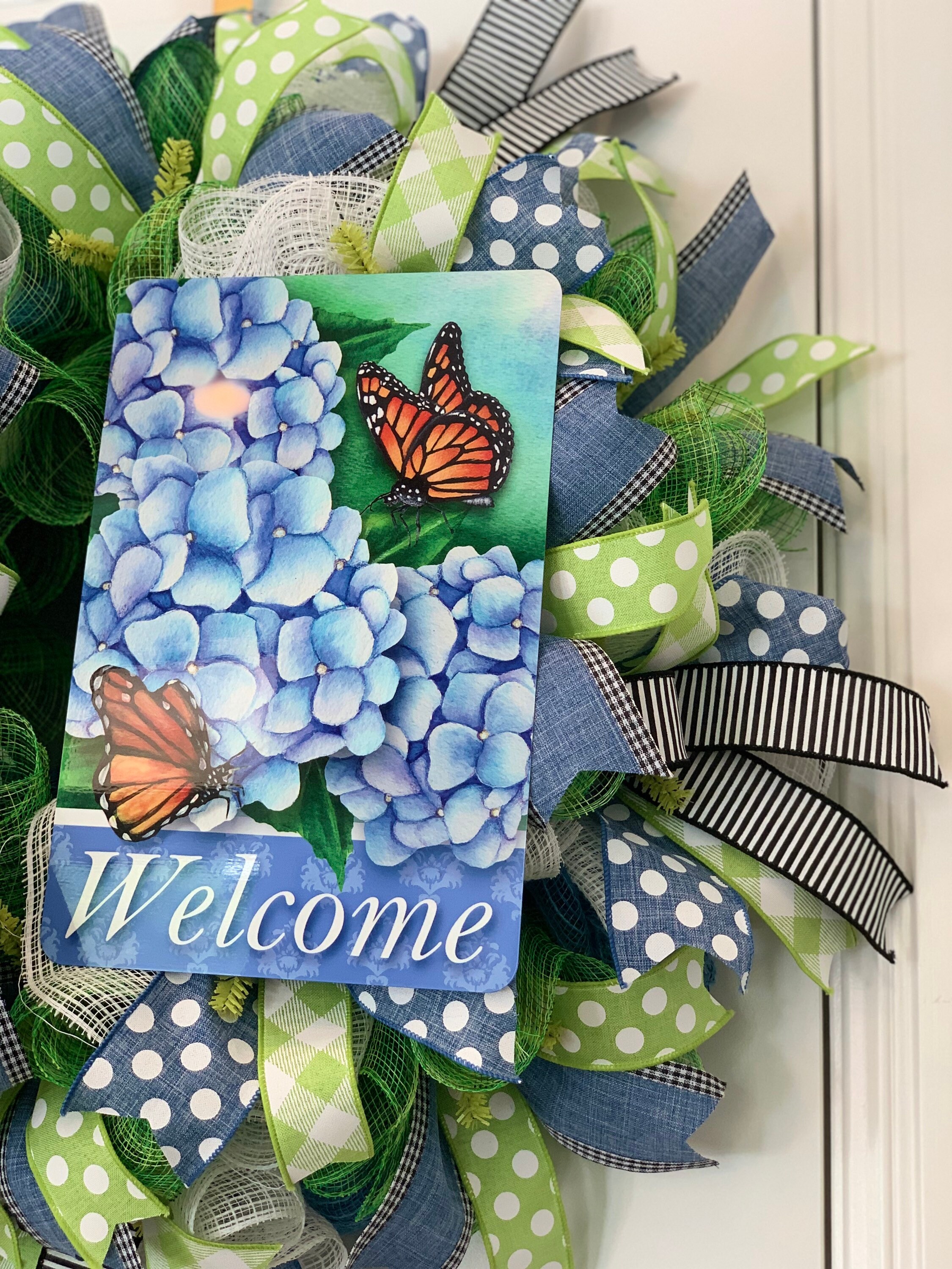Everyday Spring Summer Welcome Front Door Wreath With Welcome Hydrangea ...