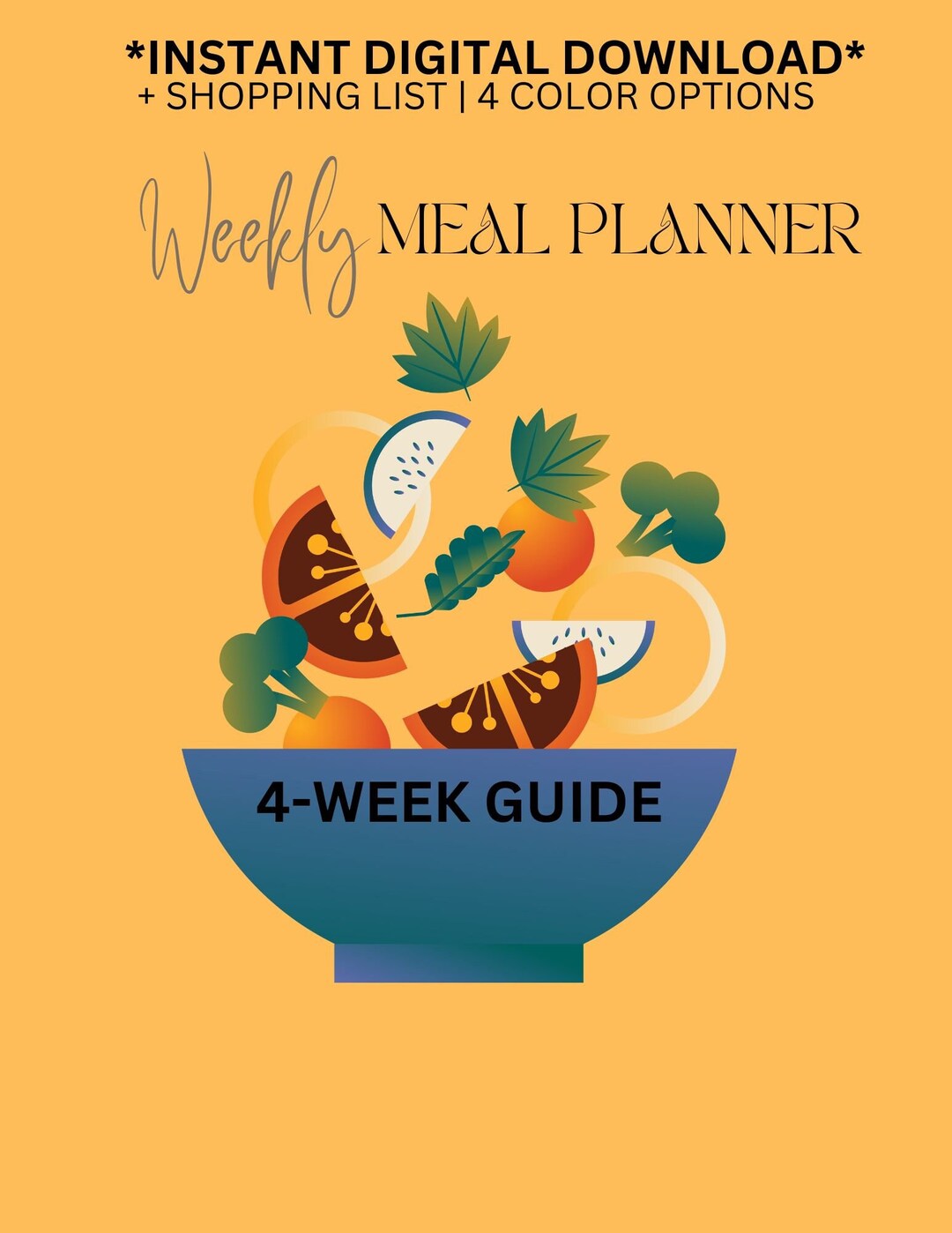 Printable Weekly Menu Download Weekly Menu Planner Template Etsy