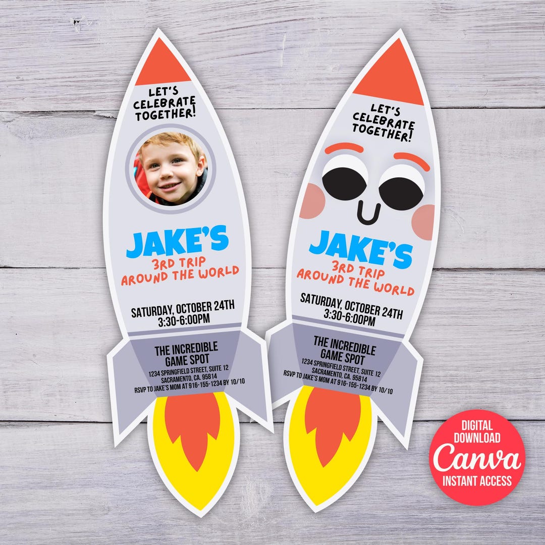 Rocket Birthday Invitation | Astronaut Space Party | Editable Canva ...