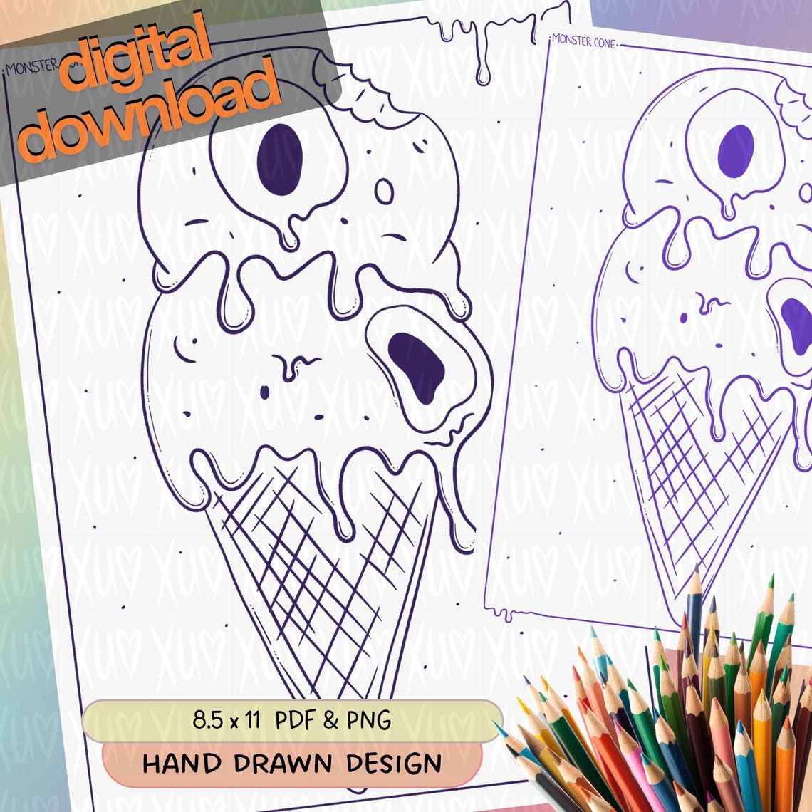 Monster Cone Summerween Scream Coloring Page | Spooky Cute Halloween ...