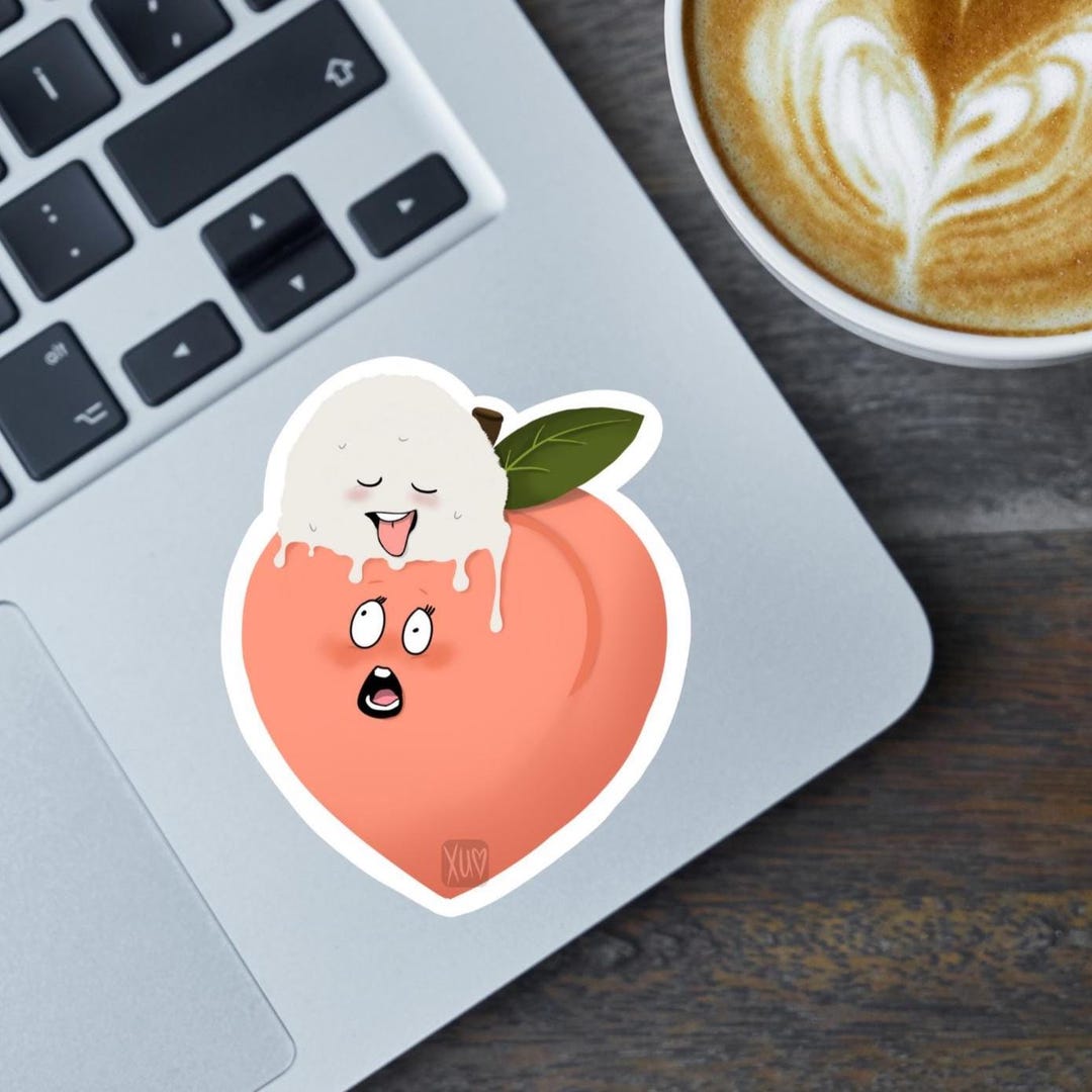 Peach Ice Cream Sticker | Weatherproof Food Decal | Laptop Sticker ...
