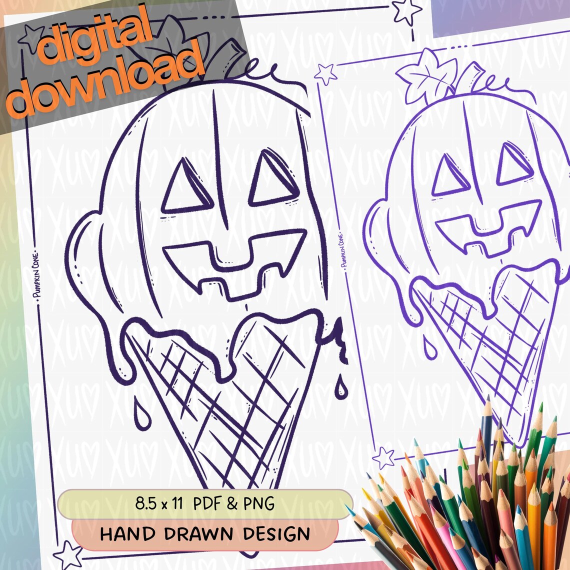 Pumpkin Cone Summerween Scream Coloring Page | Spooky Cute Halloween ...