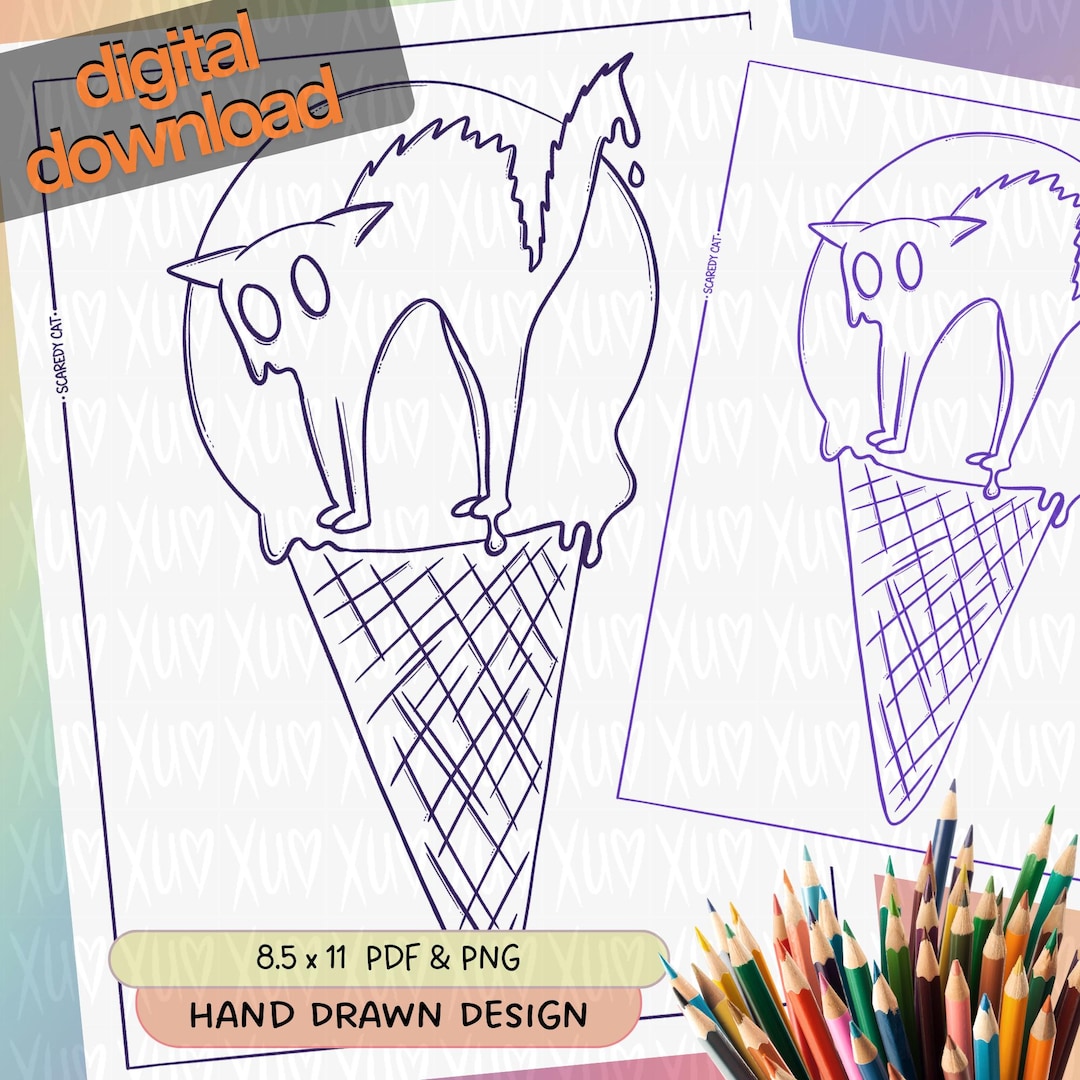 Scaredy Cat Summerween Scream Coloring Page | Spooky Cute Halloween ...