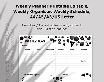 Minimalist Weekly Planner, Printable Weekly Planner, Weekly Schedule ...