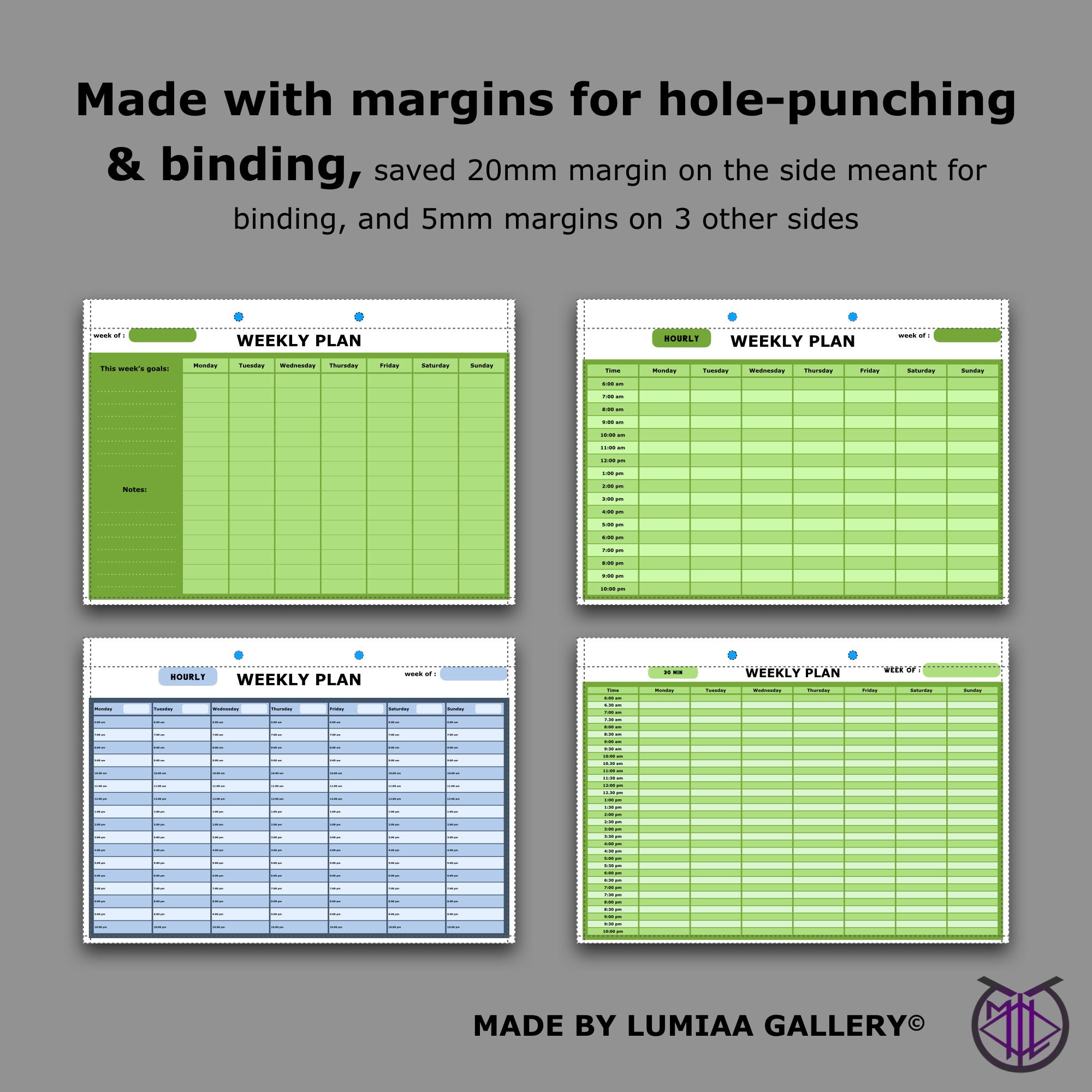 5 in 1 BUNDLE Weekly Planner Printable Editable, Hourly Schedule, 30 ...