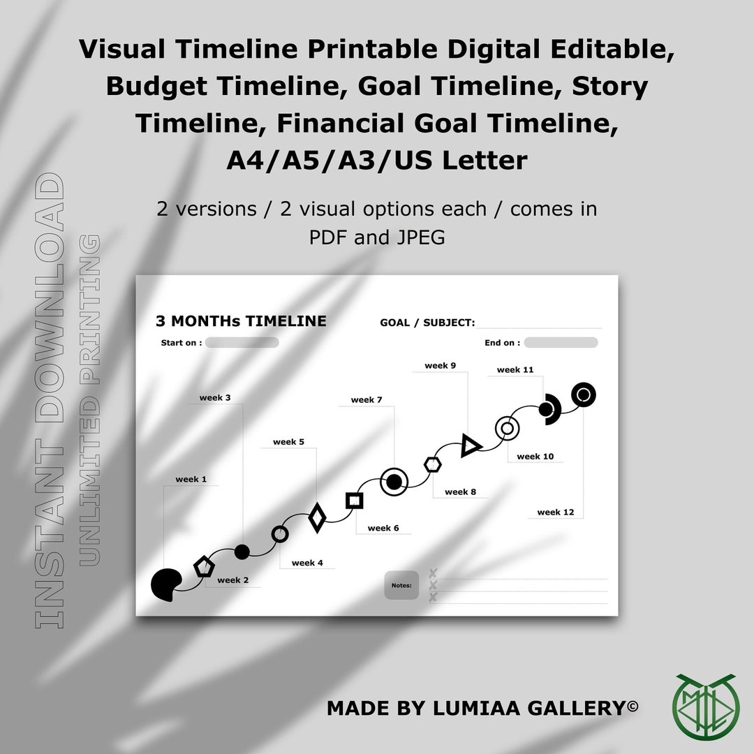 3 Months Visual Timeline Printable Digital Editable, Budget Timeline ...