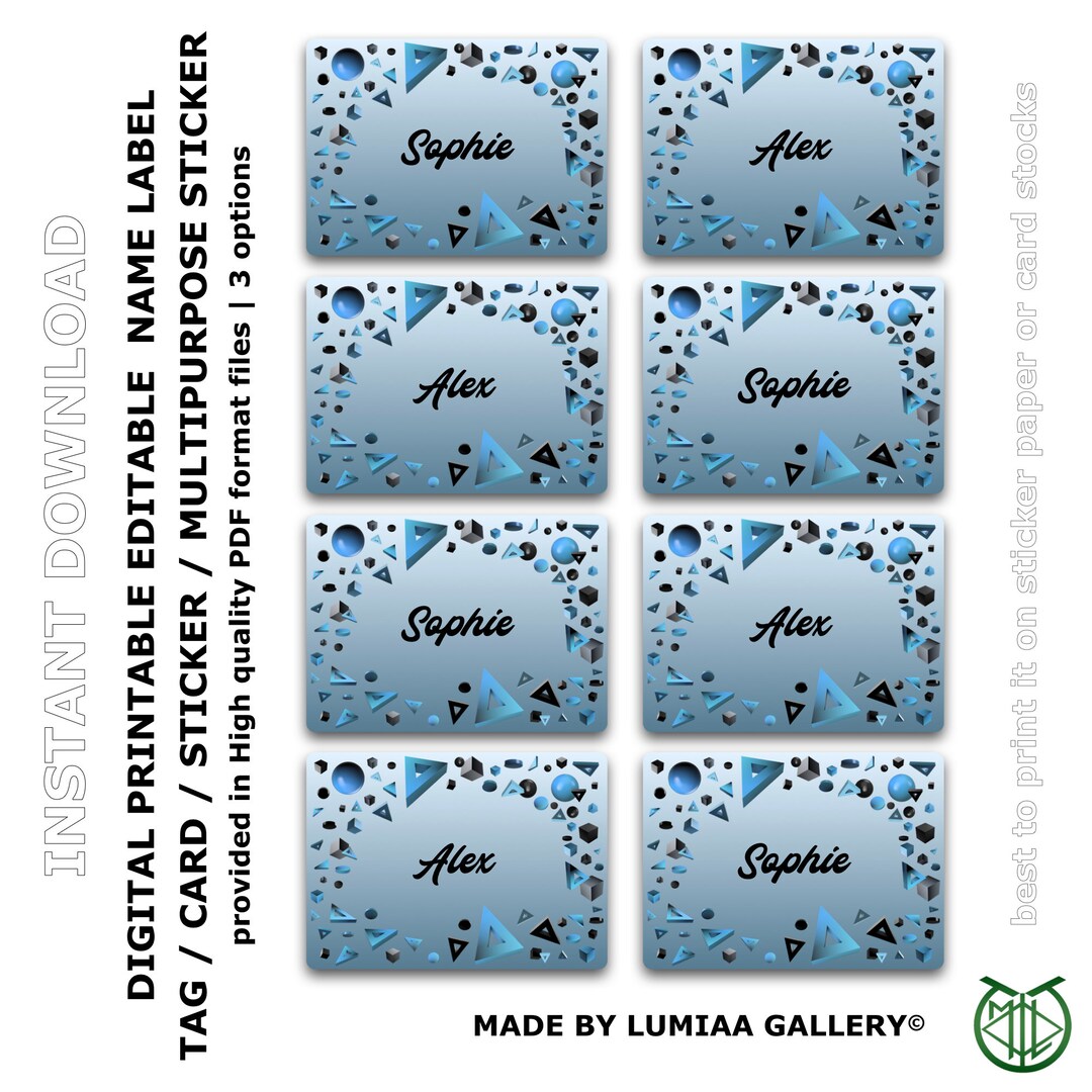 Digital Printable Editable Name Label Tag Card Sticker / Description ...