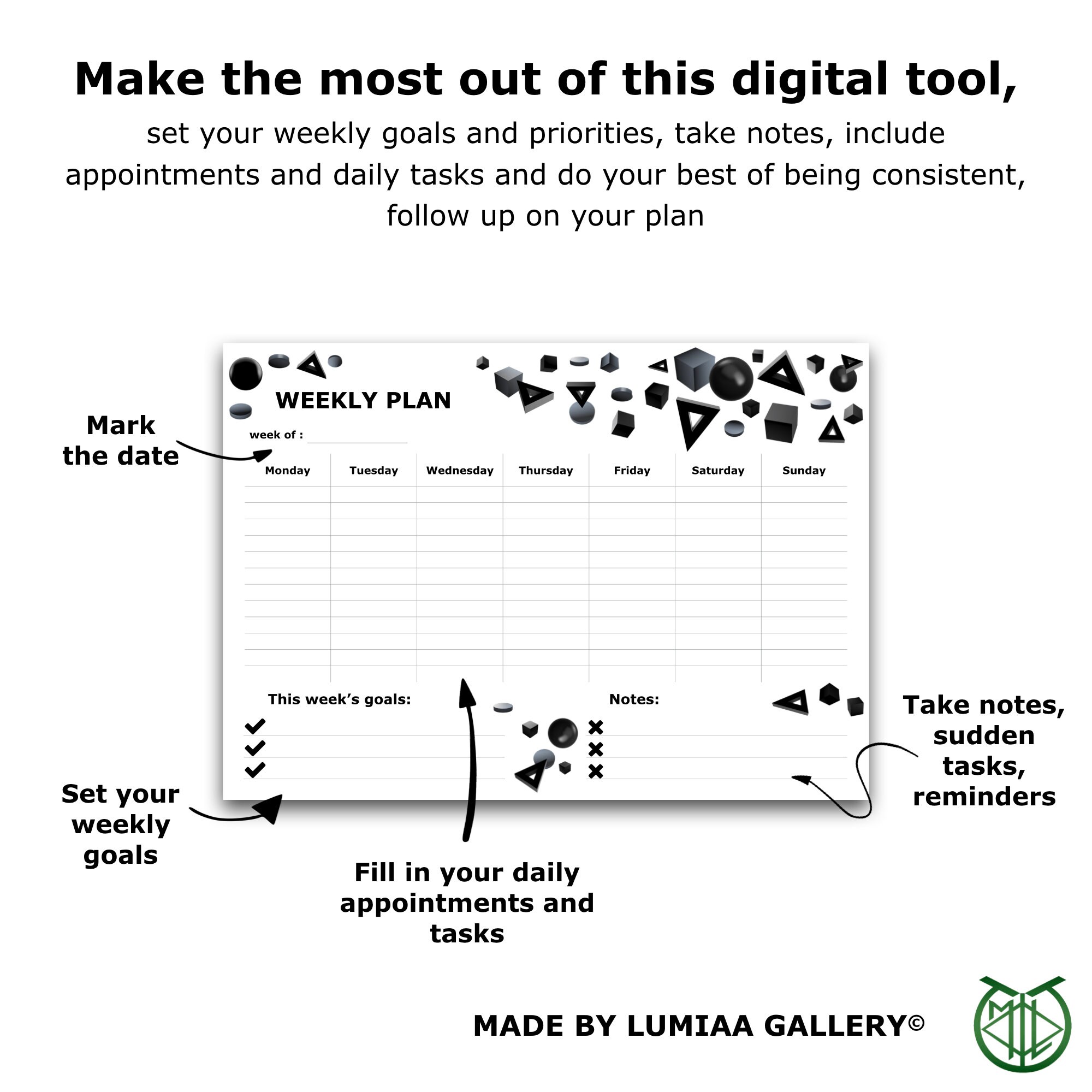 Weekly Planner Printable Editable Weekly Organiser Weekly - Etsy