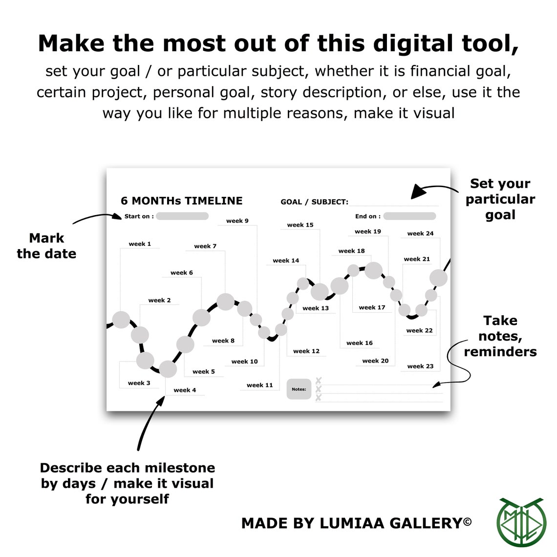 6 Months Visual Timeline Printable Digital Editable Budget - Etsy