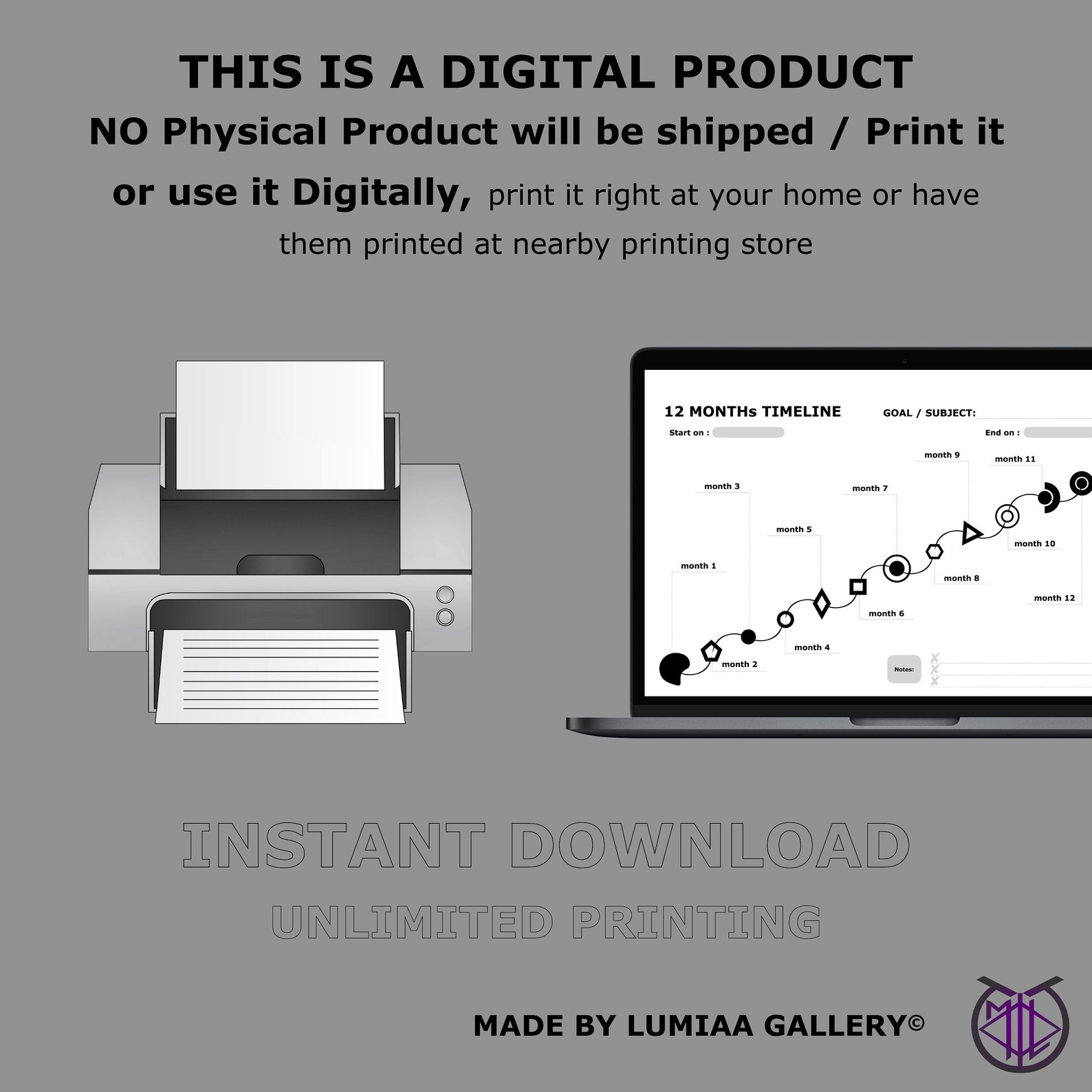 12 Months Visual Timeline Printable Digital Editable, Budget Timeline ...