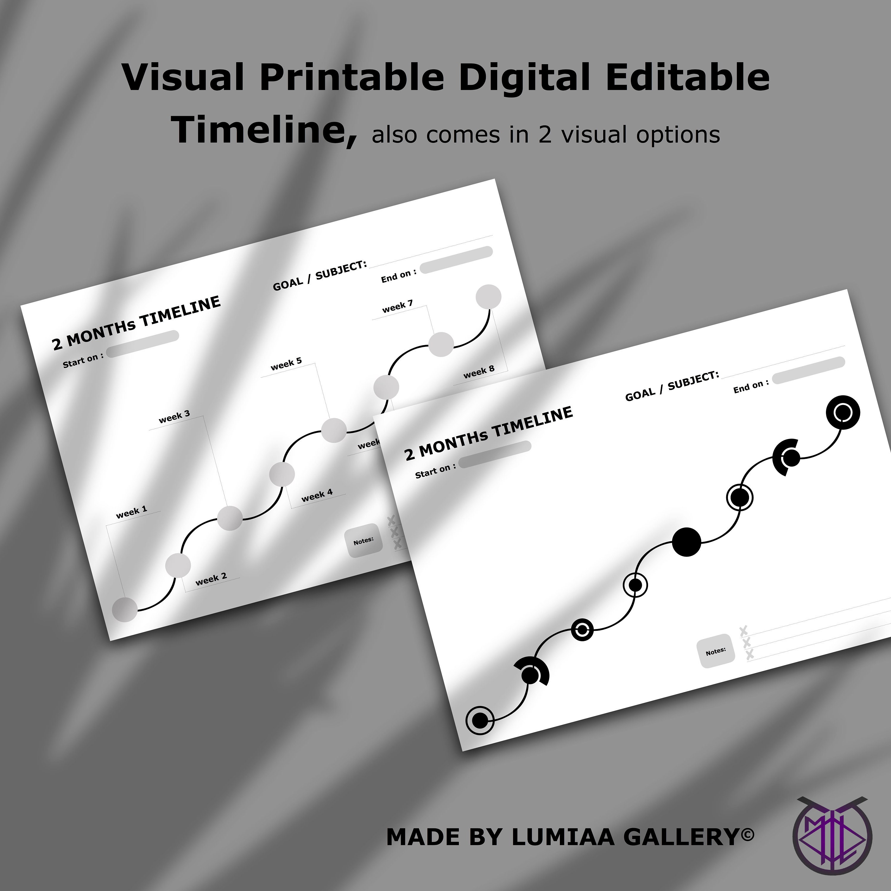 2 Months Visual Timeline Printable Digital Editable, Budget Timeline ...