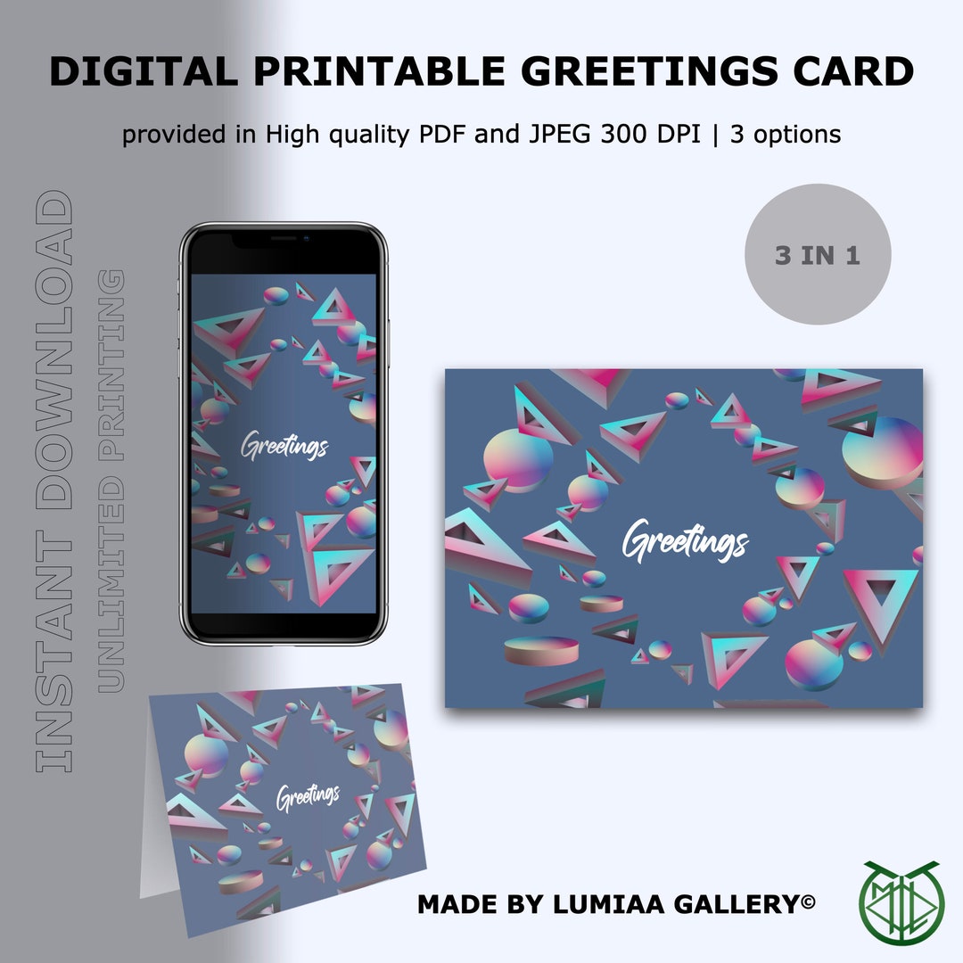 3 in 1 Digital Printable Greetings Card, Digital Printable Folded Card ...