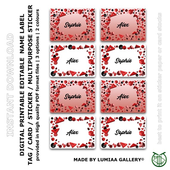 Digital Printable Editable Name Label Tag Card Sticker / | Etsy