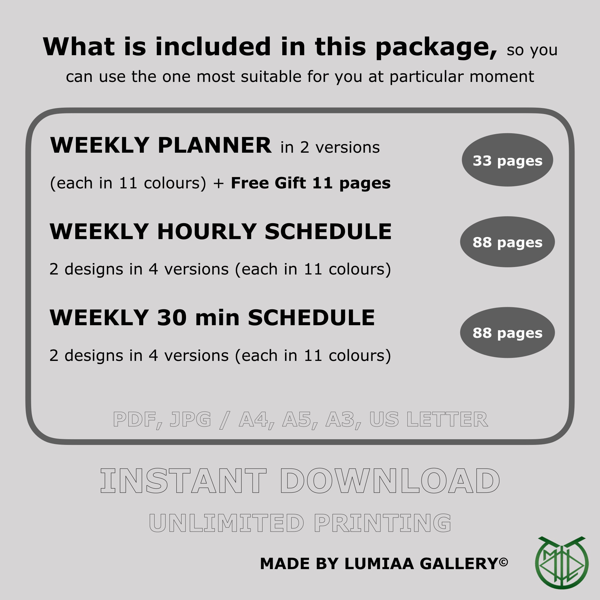 5 in 1 BUNDLE Weekly Planner Printable Editable, Hourly Schedule, 30 ...