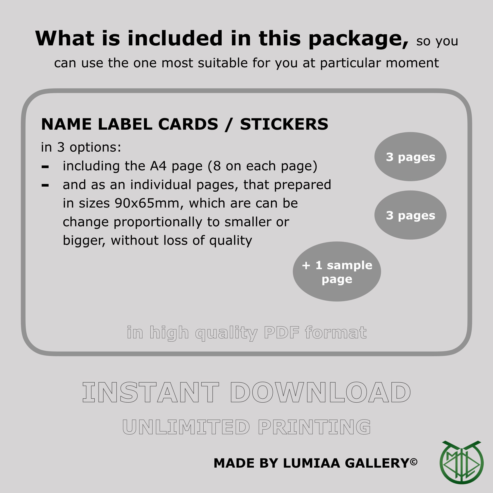 Digital Printable Editable Name Label Tag Card Sticker / Description ...