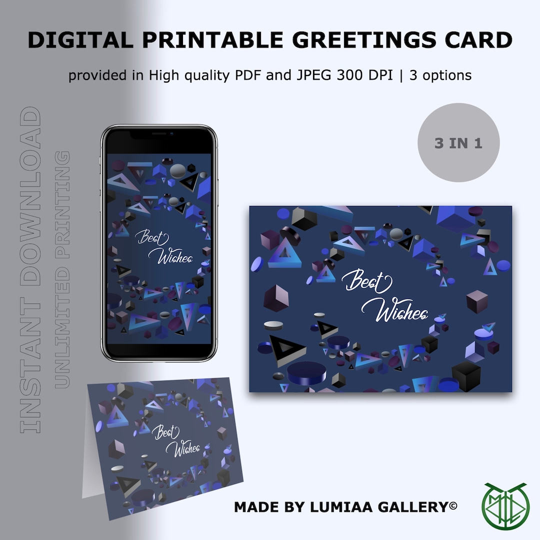 3 in 1 Digital Printable Greetings Card, Digital Printable Folded Card ...