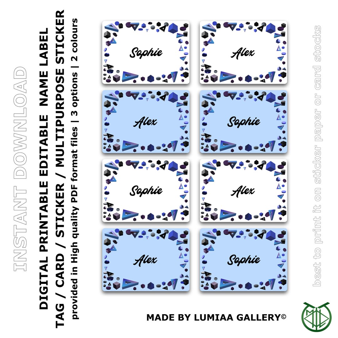 Digital Printable Editable Name Label Tag Card Sticker / Description ...