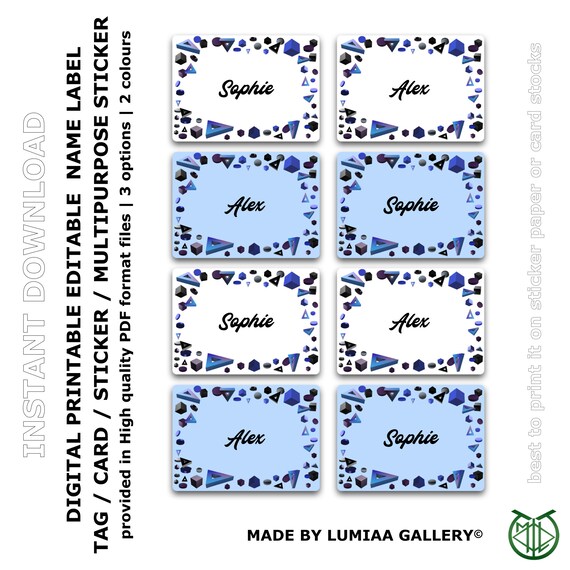 Digital Printable Editable Name Label Tag Card Sticker / - Etsy Israel