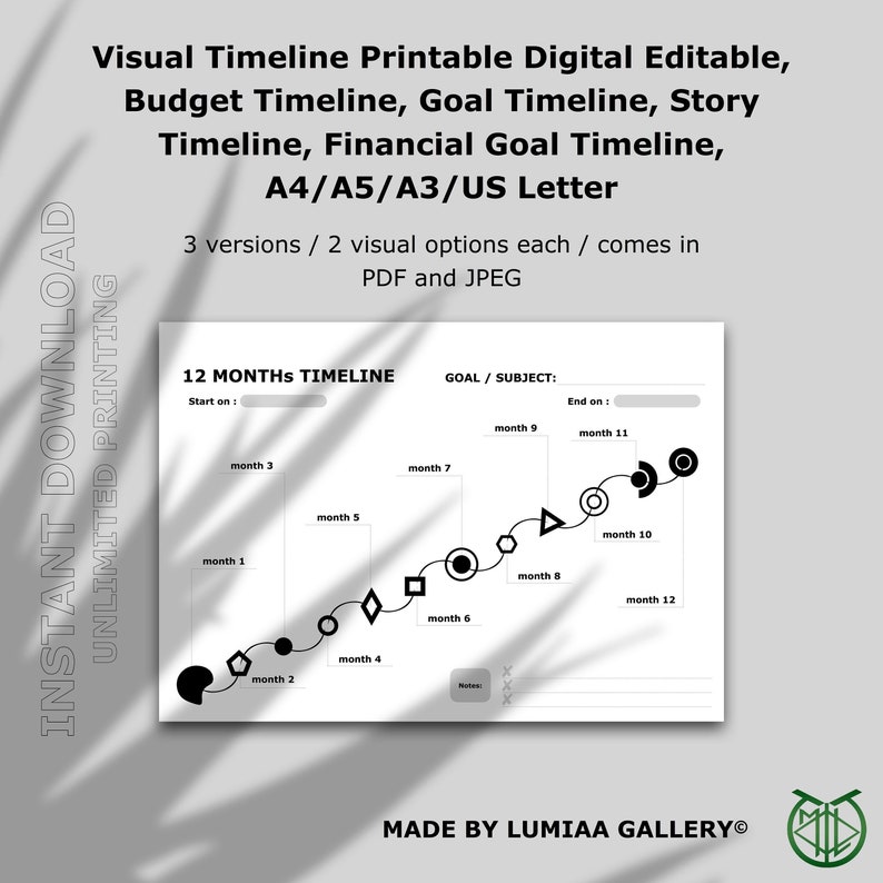12 Months Visual Timeline Printable Digital Editable, Budget Timeline ...