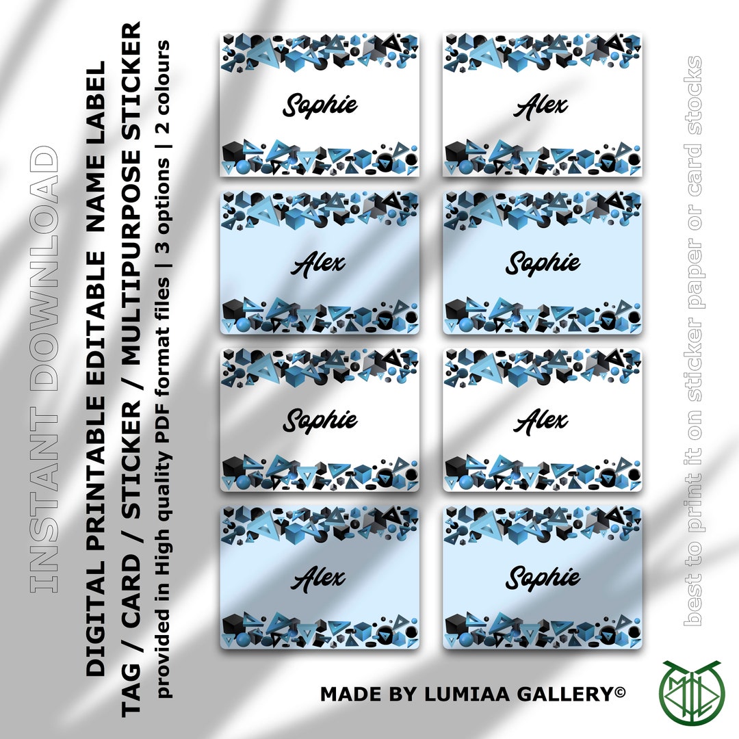 Digital Printable Editable Name Label Tag Card Sticker / Description ...