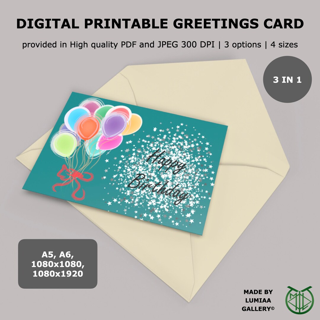 3 in 1 Digital Printable Happy Birthday Card, Digital Printable Folded ...