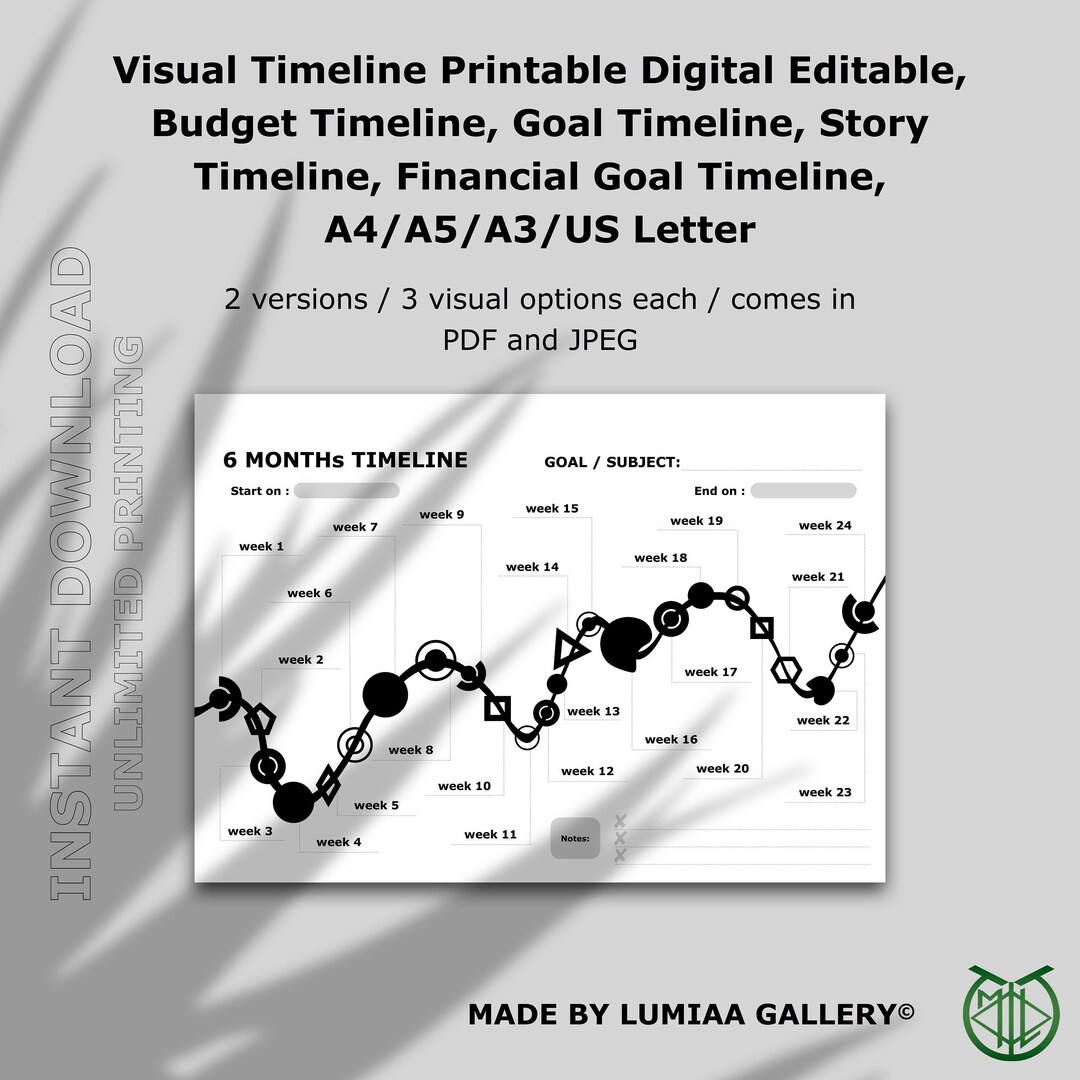 6 Months Visual Timeline Printable Digital Editable, Budget Timeline ...