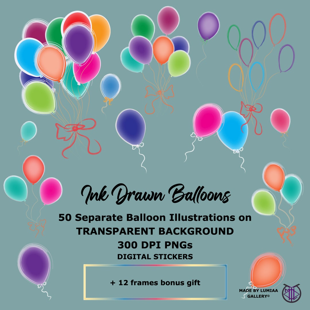 Transparent Background Clipart Set of Balloons, Digital Stickers ...
