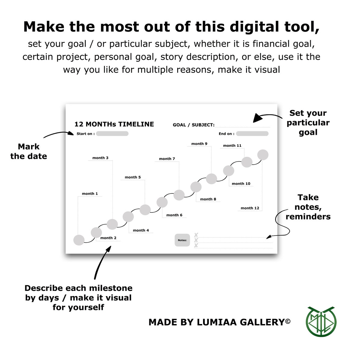 12 Months Visual Timeline Printable Digital Editable, Budget Timeline ...
