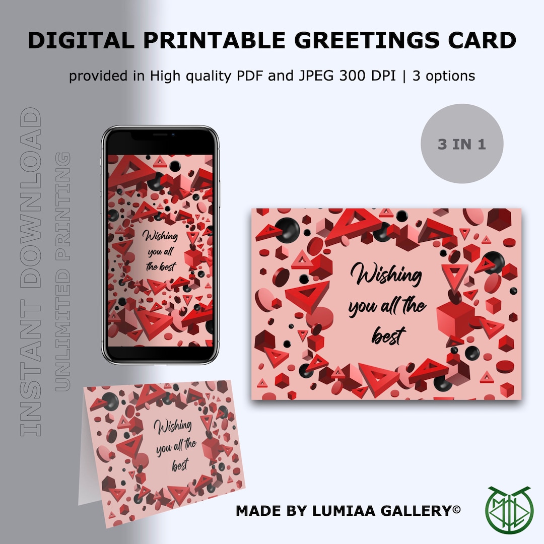 3 in 1 Digital Printable Greetings Card, Digital Printable Folded Card ...