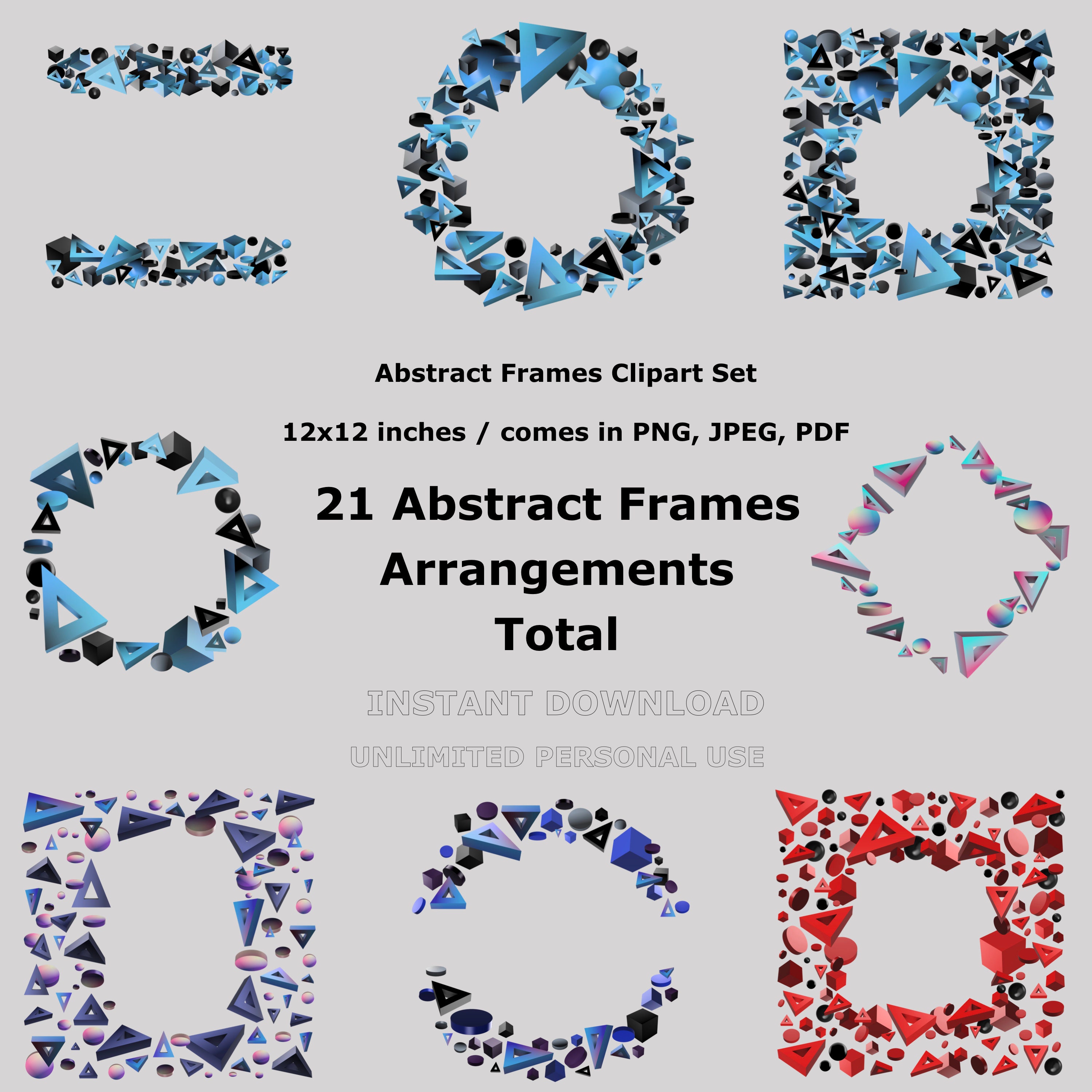 Abstract Frames Clipart Set Volumetric Geometric Figures - Etsy