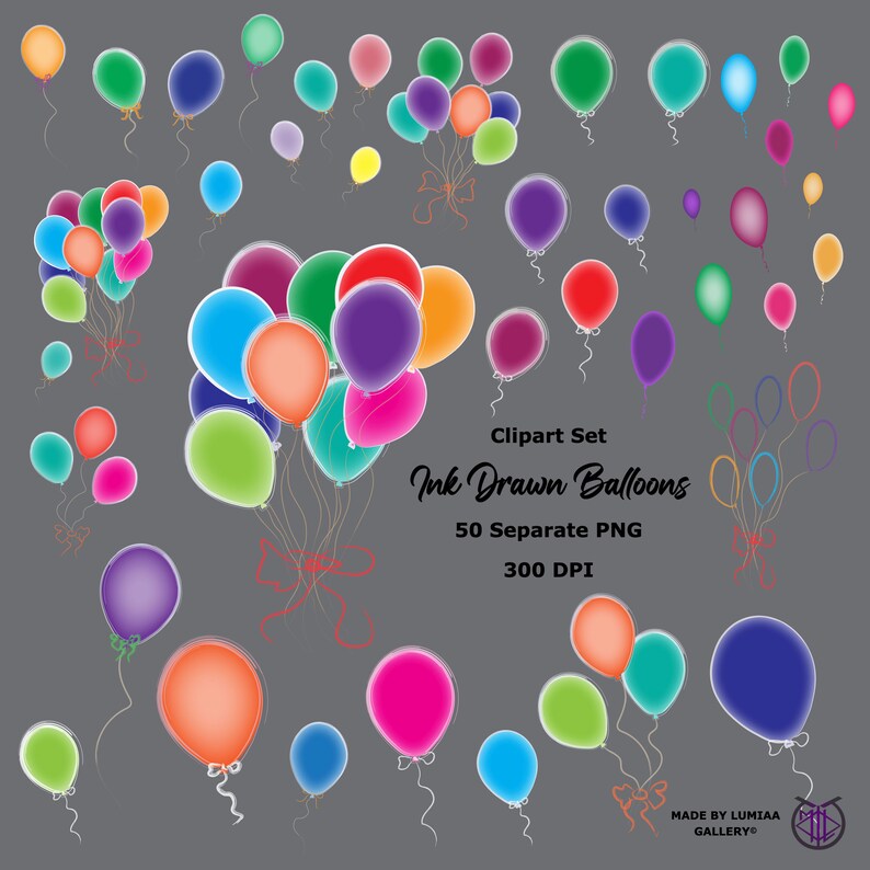 Transparent Background Clipart Set of Balloons, Digital Stickers ...