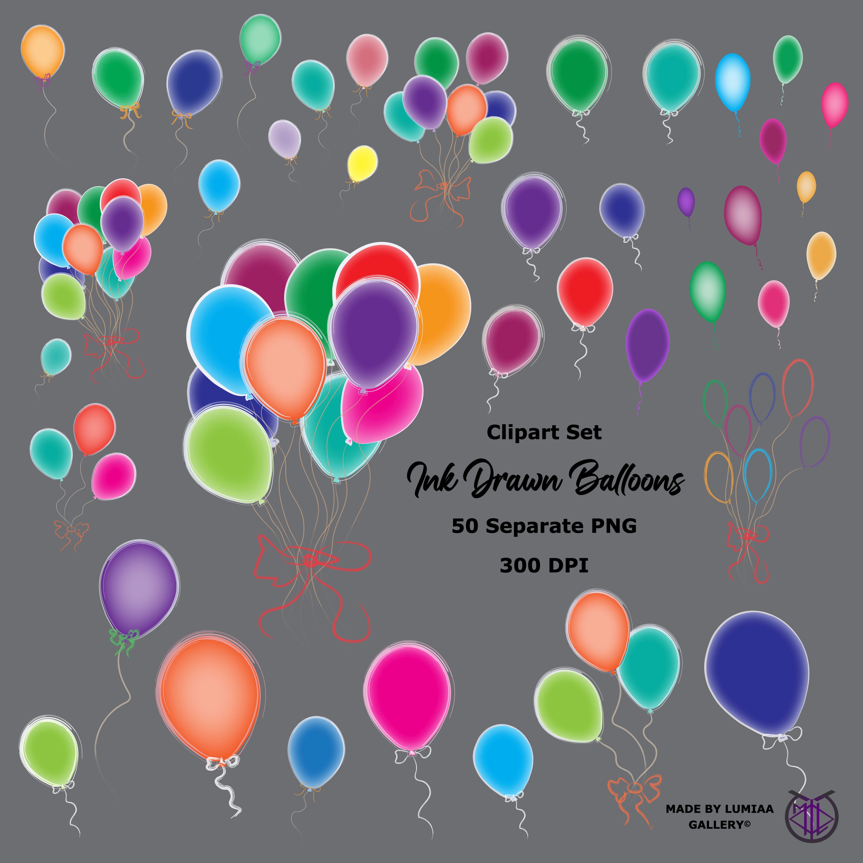 Transparent Background Clipart Set of Balloons, Digital Stickers ...