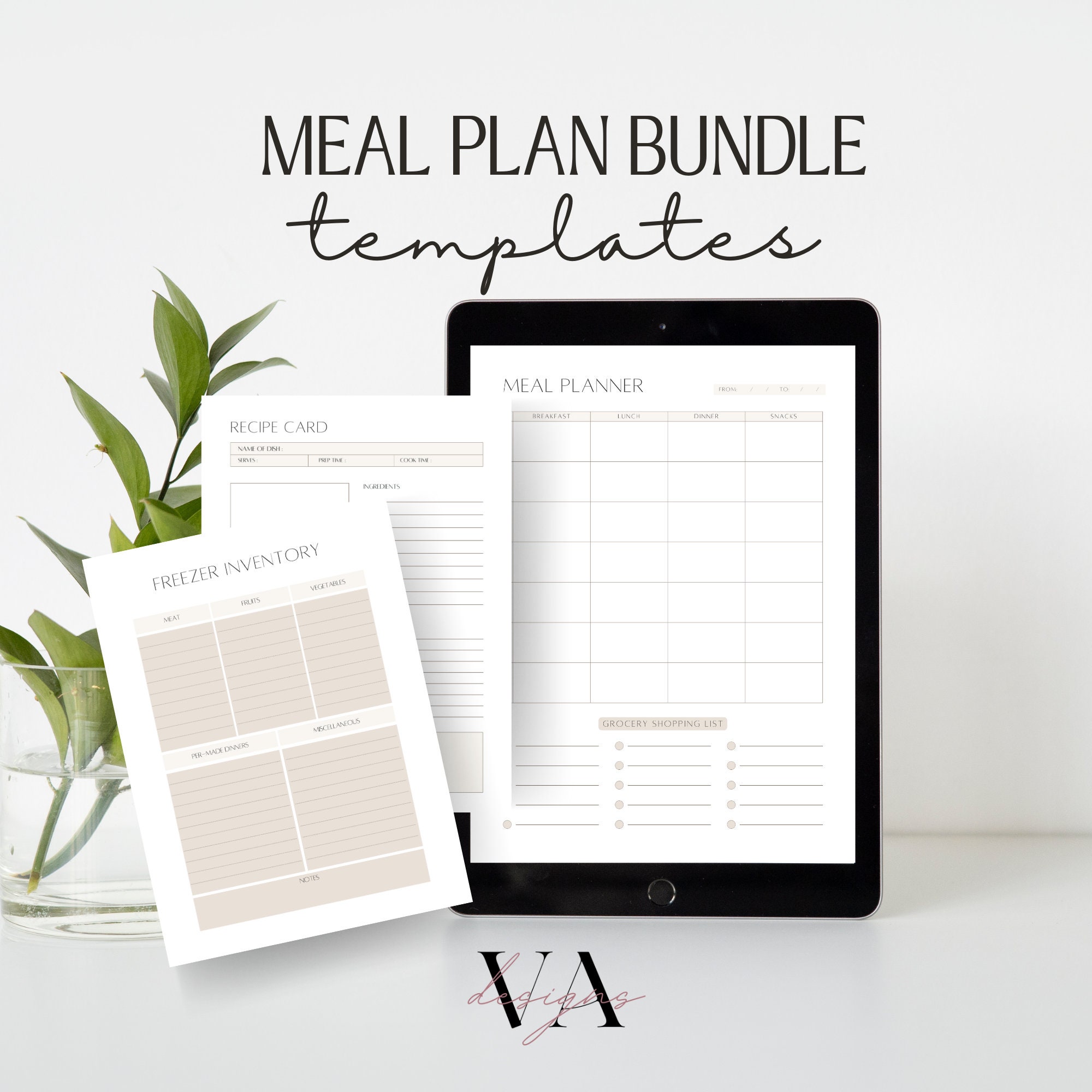 Minimalist Meal Plan Template, Meal Plan Print, Grocery Lists Printable ...