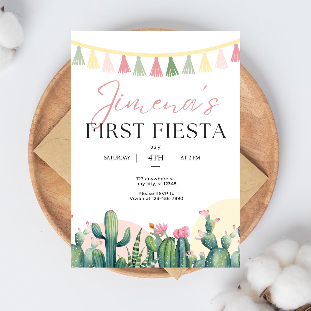 Fiesta Birthday Invitation, First Fiesta, 1st Fiesta Invitation, Cactus ...