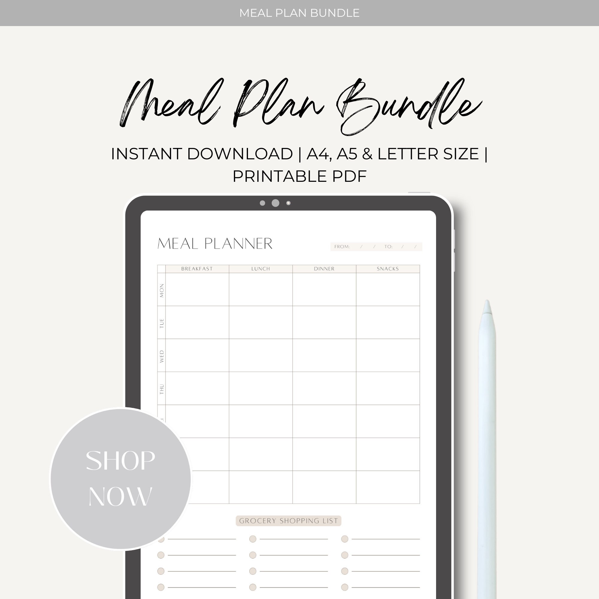 Minimalist Meal Plan Template, Meal Plan Print, Grocery Lists Printable ...