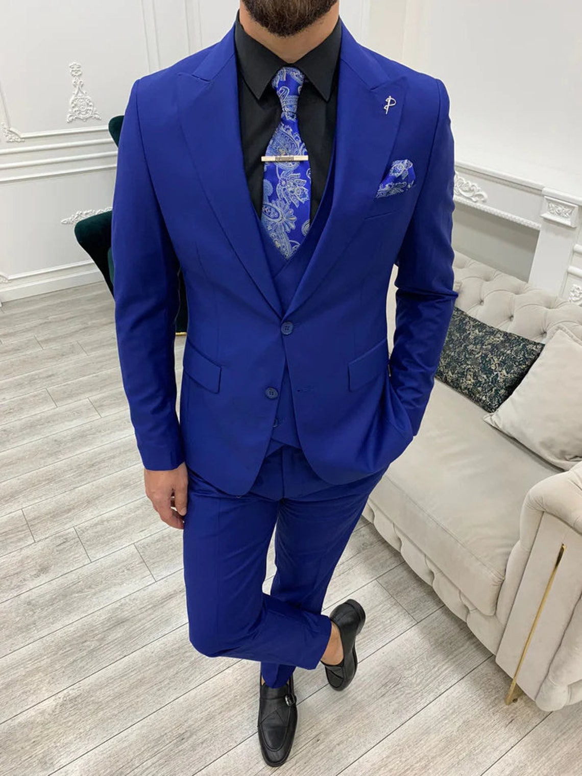 Custom Made Royal Blue 3 Piece Slim Suit, Fit Two Button Wedding Groom ...