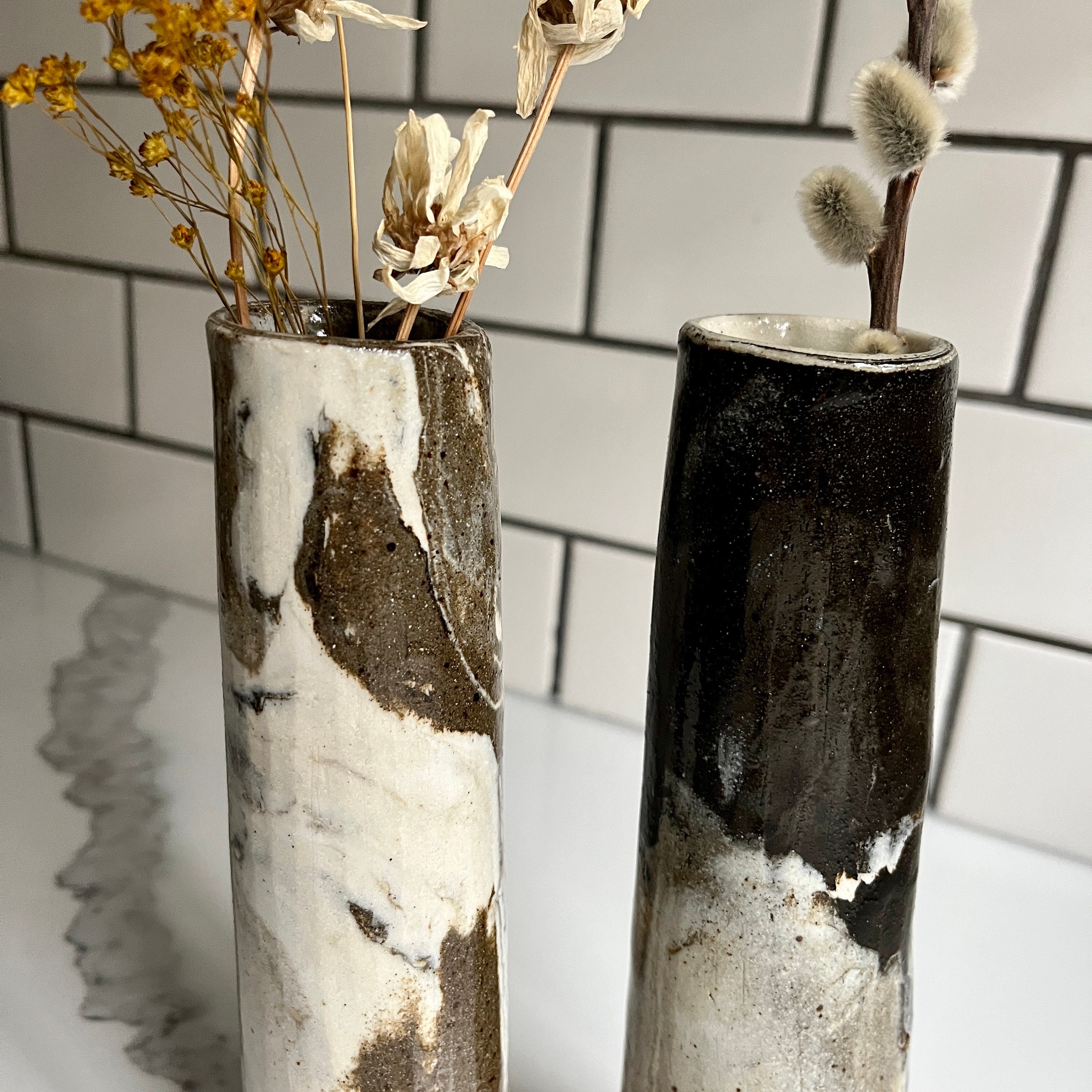 Modern Tall Bud Vase Handmade Marble Clay Bud Vase Stoneware Vase Vase ...