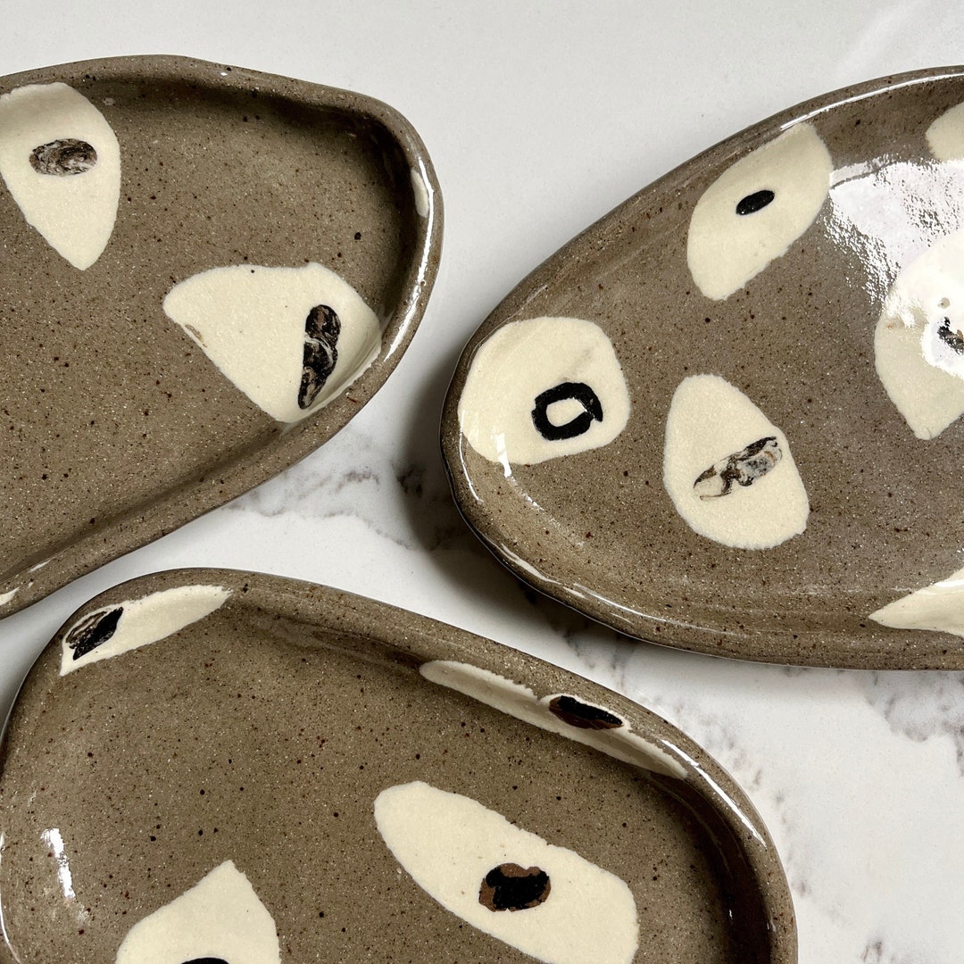 Modern Stoneware Dish Set Organic Edge Eye Dish Set of 3 Unique Pattern ...