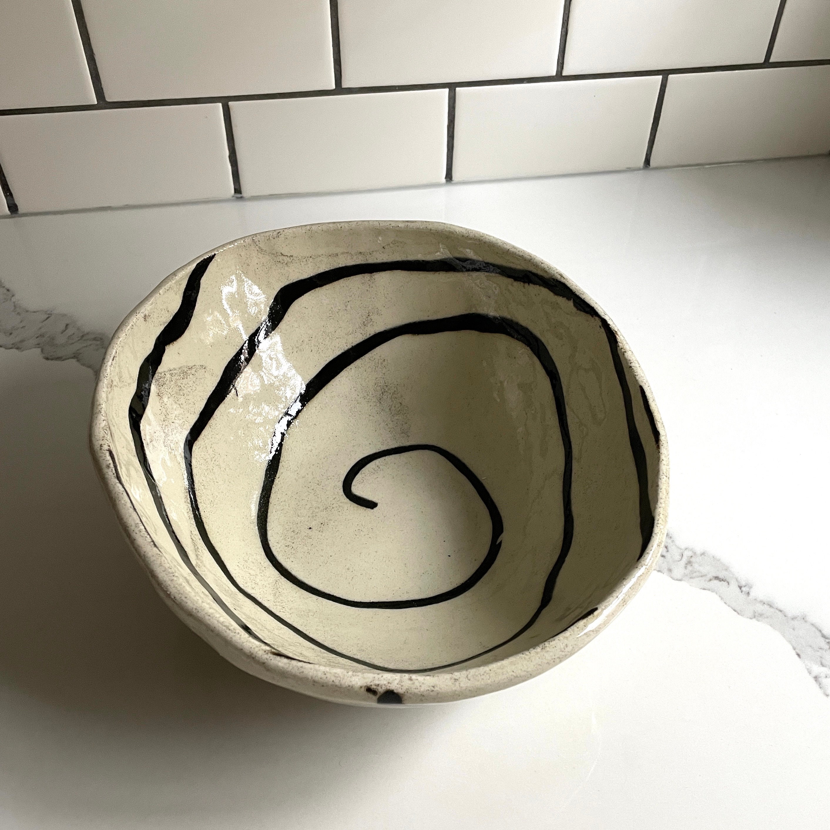 Modern Ceramic Swirl Bowl Ceramic Black & White Bowl Salad - Etsy
