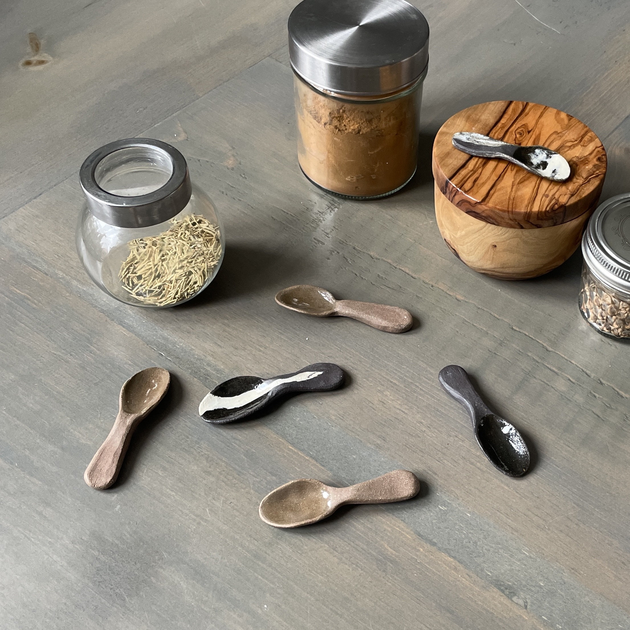 Mini Stoneware Spoon Small Salt Spoon Spice Spoon Ceramic Clay Spoon ...